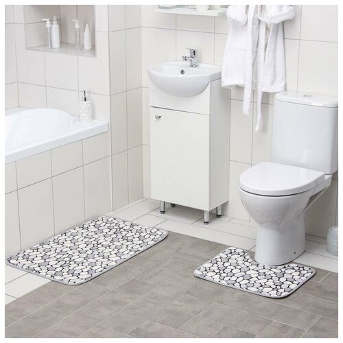 Набор ковриков для ванной и туалета Доляна «Галька», 2 шт, 40×49, 50×80 см