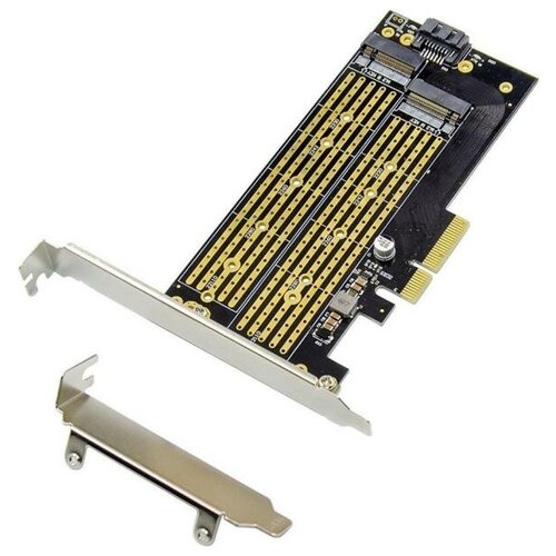 ORIENT C301E, Переходник PCI-Ex4->NGFF (M.2) M-key PCI-E SSD + SATA->NGFF (M.2) B-key SSD, тип 2230/2242/2260/2280/22110, SATA кабель и 2 планки