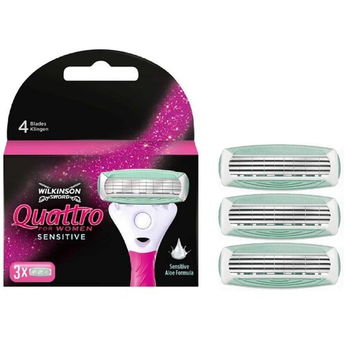 Wilkinson Sword / SCHICK Quattro for Women Sensitive / Сменные кассеты для женской бритвы Quattro, 3 шт.