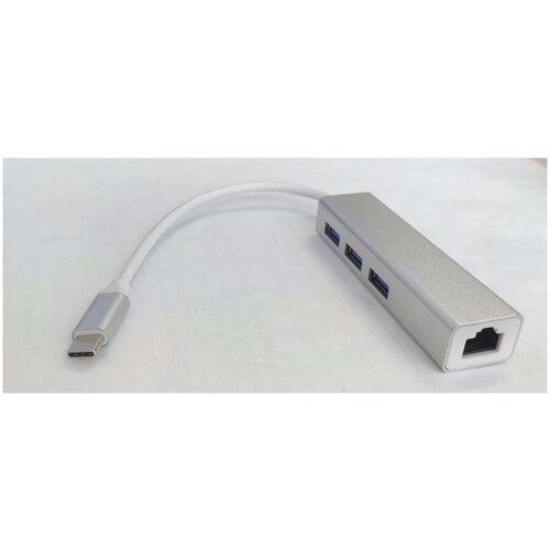 USB Hub TypeC 4в1 разветвитель на 3 порта USB 3.0 + сетевой адаптер RJ-45 с технологией OTG для MacBook