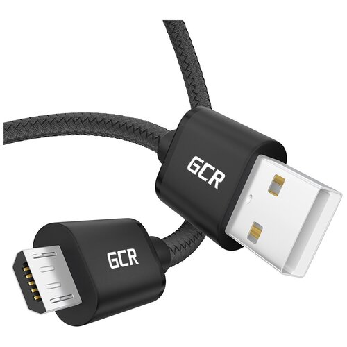 Кабель USB micro 1 метр быстрая зарядка для телефона GCR micro USB Quick Charge 3.0 черный нейлон