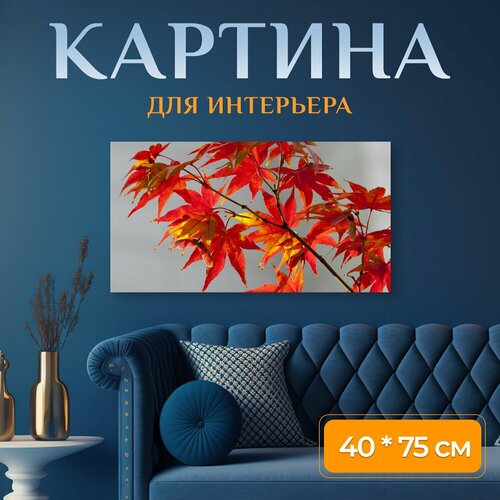 Картина на холсте "Осенние листья, осень, красный" на подрамнике 75х40 см. для интерьера