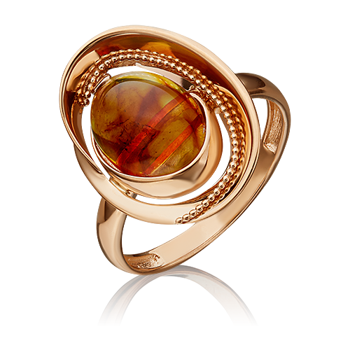 Перстень PLATINA, красное золото, 585 проба, янтарь, размер 17