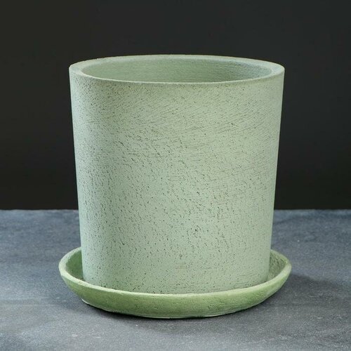 Горшок цветочный "Цилиндр Ролл" бетон, зеленый, 4 л, декоративный горшок для цветов