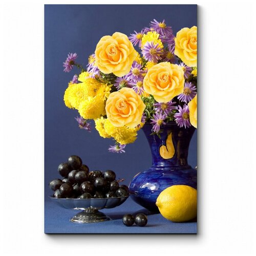 Модульная картина Виноград, лимоны и желтые розы 20x30