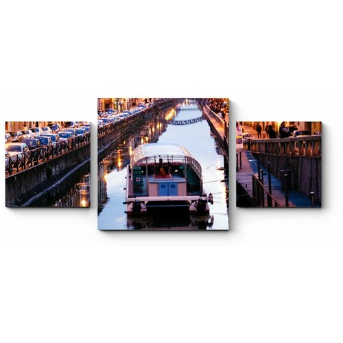 Модульная картина На берегу миланского канала 150x64