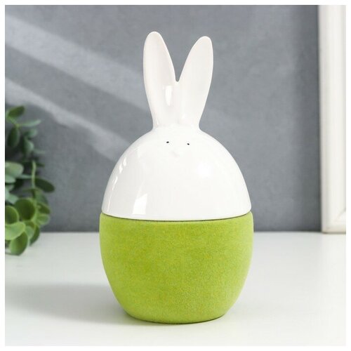 Сувенир керамика "Кролик-яйцо" зелёный флок 15 8х8 5х8 5 см