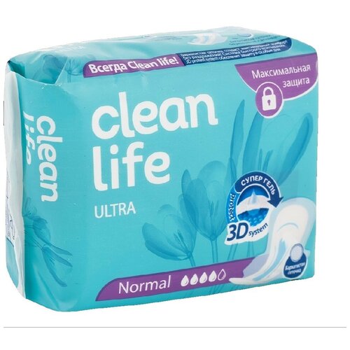Гигиенические прокладки Clean life Ultra normal, 4 капли, бархатистая сеточка, 10 шт, 2 уп