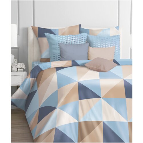 Комплект постельного белья Mona Liza Delon, 1.5-спальное, бязь, бежевый/голубой/синий