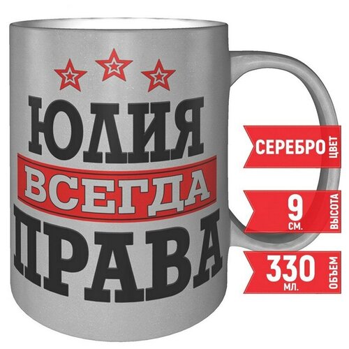 Кружка Юлия всегда права - 330 мл, цвет серебристый.