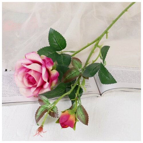Цветы искусственные "Роза душистая" 9х50 см, бело-сиреневый микс