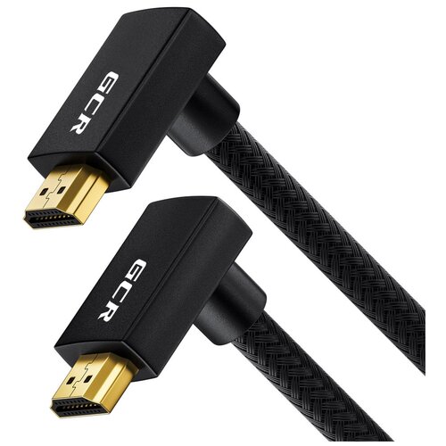 GCR Кабель 1.0m HDMI 2.0, M верхний угол/M верхний угол, черный нейлон, HDR 4:2:2, Ultra HD, 4K 60 fps 60Hz/5K*30Hz, 3D, AUDIO, 18.0 Гбит/с, 28/28 AWG