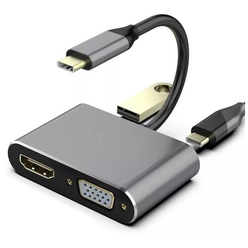 Кабель-концентратор USB3.1 TypeCm -->HDMI+USB3.0+PD+VGA Alum Grey 4K@30Hz, Telecom