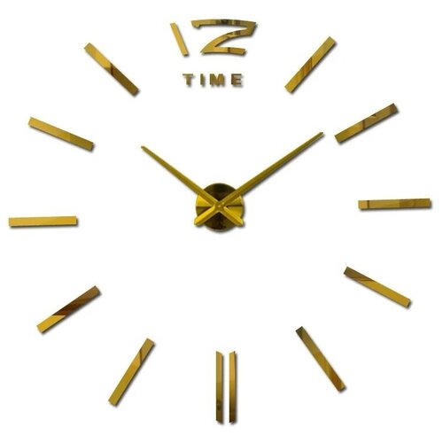 Большие настенные 3D часы MIRRON 120.11-З/Кварцевый бесшумный механизм/Циферблат без цифр (отметки)/Часы конструктор/Часы наклейка/120 см/Золотой цвет