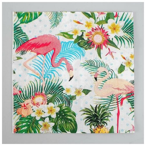 Салфетки бумажные Страна Карнавалия "Фламинго с цветами", 33х33 см, набор 20 шт