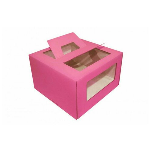 Упаковка для торта на 2 кг. 30х30х17 с окошком Розовая