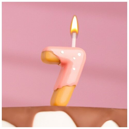 Свеча в торт "Клубничная глазурь", цифра "7", розовая
