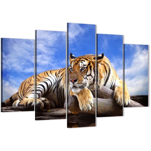 Модульная картина для интерьера на стену "Гордый тигр / Природа / Животные" 80х140см На холсте MD0210