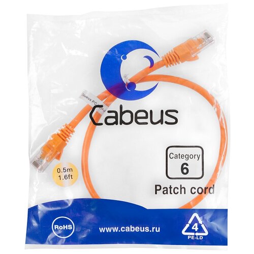 Патч-корд Cabeus PC-UTP-RJ45-Cat.6-0.5m-OR Кат.6 0.5 м оранжевый