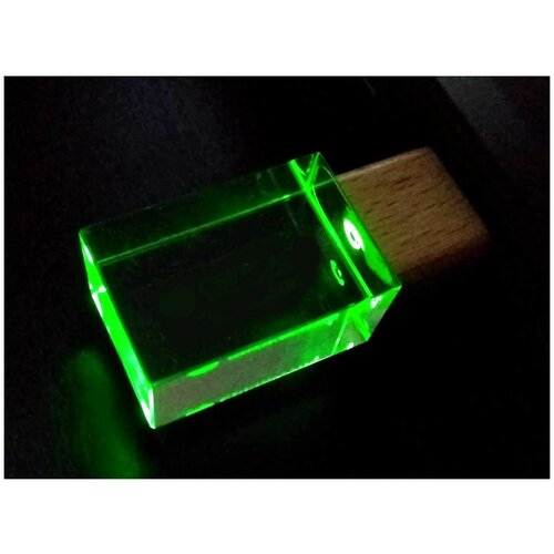 Флешка из светлого дерева с кристаллом под гравировку 3D логотипа (64 Гб / GB USB 2.0 Зеленый/Green cristal_Wood-01. W нанесение недорого оптом)