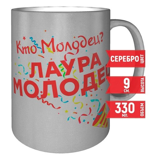 Кружка Кто молодец? Лаура молодец! - 330 мл, цвет серебристый.