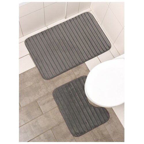 Комплект ковриков Доляна Оливия, 40×50 см, 50×80 см, 80х50 смдля туалета, серый