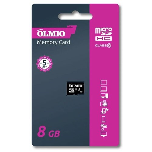 Карта памяти microSDHC 8GB Class 10, MicroSD, OLMIO