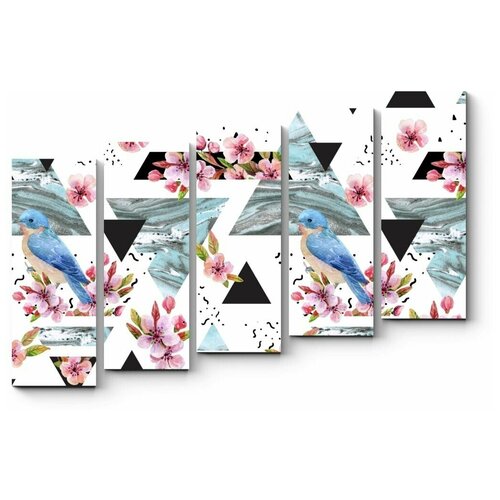 Модульная картина Птицы, цветы и треугольники 90x63
