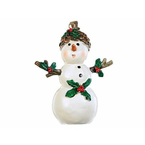 Елочная игрушка новогодний снеговик с остролистом, полистоун, 9 см, Goodwill