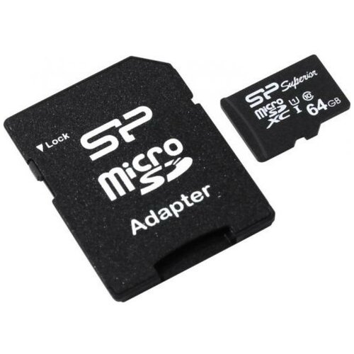 Карта памяти Silicon Power microSDXC 64 ГБ Class 10, UHS-I, R/W 90/80 МБ/с, адаптер на SD