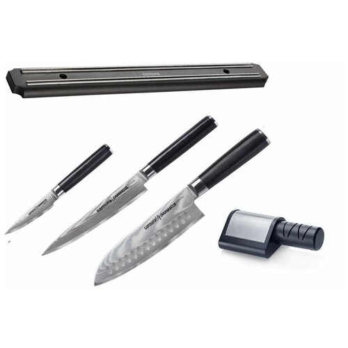 SD-10,23,94, МЧД, ЭЛТ набор из 3 ножей овощной, универсальный, сантоку, магнитный черный держатель И электрическая точилка