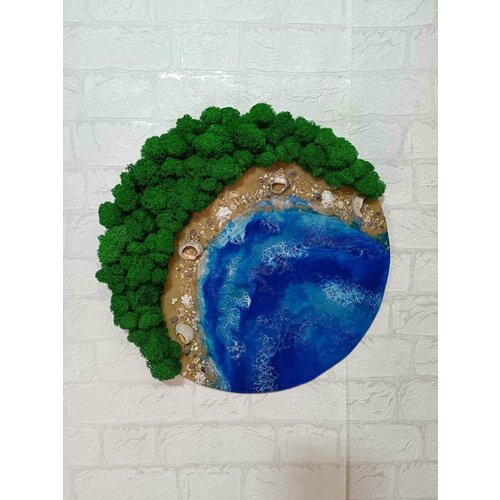 Картина 40 см ручной работы "Улыбка океана" со стабилизированным мхом/картина на стену /в подарок /для дома
