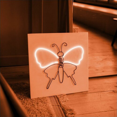 Картина из неона и проволоки "Бабочка", 50х50 см