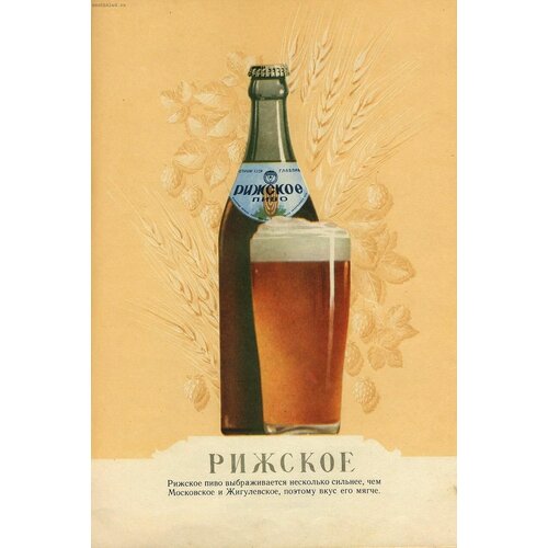 Пиво Рижское постер 20 на 30 см, шнур-подвес в подарок