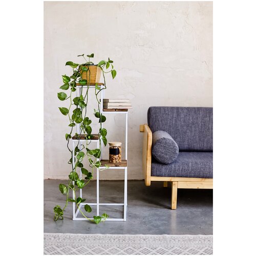Подставка для цветов напольная металлическая «Лофт 4», полка под кашпо, стойка опара для растений, стеллаж, этажерка на балкон, белый дерево