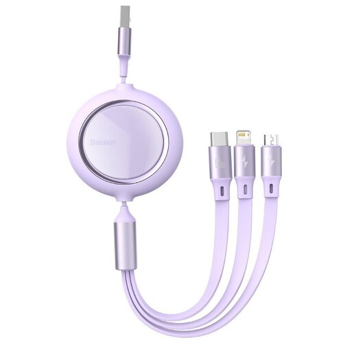 Кабель Baseus Bright Mirror One-for-three Retractable Data Cable USB to M+L+C 1.2m 66W Purple (CAMLC-MJ05)