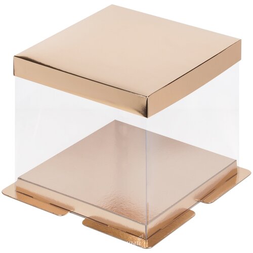 Упаковка для торта на 3-4 кг. 26х26х28 прозрачная Золото Премиум