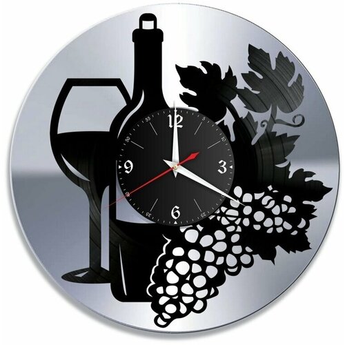 Интерьерные настенные часы из винила Вино кварцевые с плавным ходом, подарок папе, маме, на кухню
