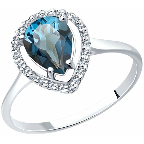 Кольцо Diamant online, белое золото, 585 проба, фианит, топаз, размер 17.5