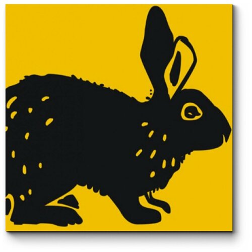 Модульная картина Черный арт заяц на желтом фоне 30x30