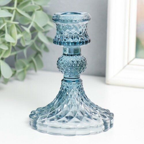 Подсвечник стекло на 1 свечу "Женева" d-2,2 см синий 10,5х7,7х7,7 см