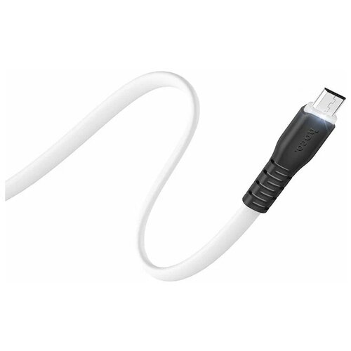 Кабель USB - микро USB HOCO X44 Soft, 1.0м, плоский, 2.4A, силикон, с индикатором, цвет: белый