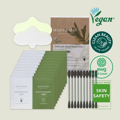 MARY&MAY набор для удаления черных точек патчи/палочки Daily Safe Black Head Clear Nose Mask, 7гр *10 шт, 20 шт