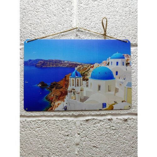 Греция Санторини, страны и достопримечательности картина постер 20 на 30 см, шнур-подвес в подарок