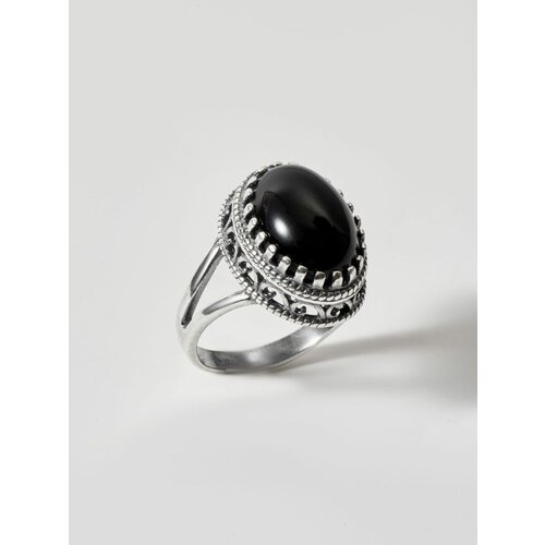 Кольцо Shine & Beauty, агат, размер 18, серебряный, черный