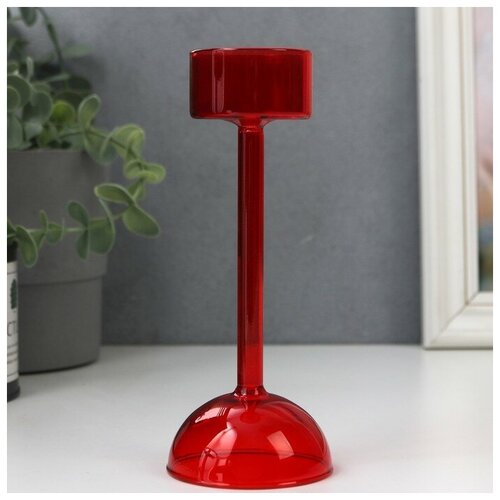 Подсвечник стекло на 1 свечу "Высокая ножка на шаре" красный d до 4,7 см 14,5х6,5х6,5 см
