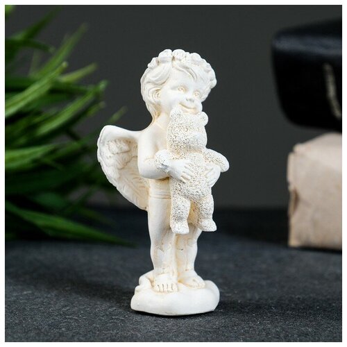 Фигура "Ангелок с мишкой стоит" позолота, 9х4х3см