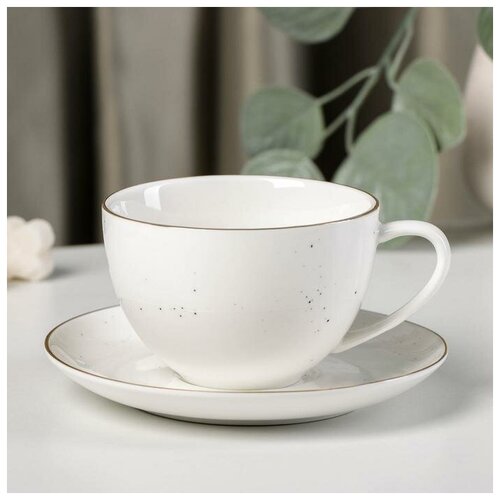Чайная пара Доляна «Млечный путь», чашка 220 мл, блюдце d=13,5 см, цвет белый в крапинку