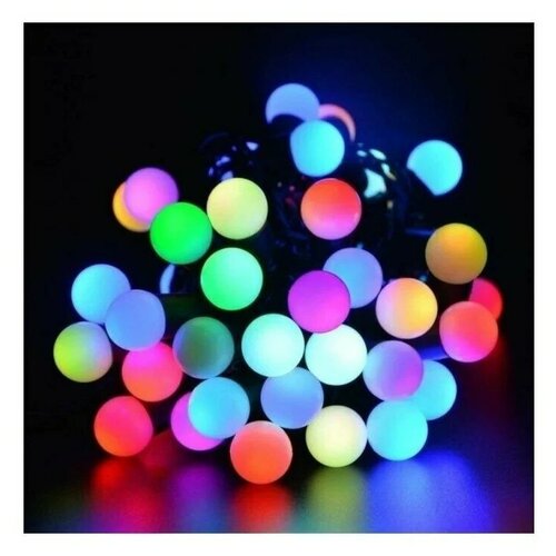 Гирлянда светодиодная, гирлянда шарики, RGB гирлянда GCL CH-7053, новогодняя гирлянда на елку, разноцветная, 10 м, темный провод, соединяемая