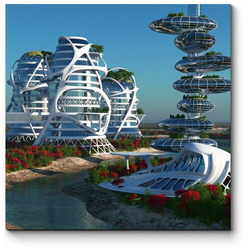 Модульная картина Побережье города будущего 130x130